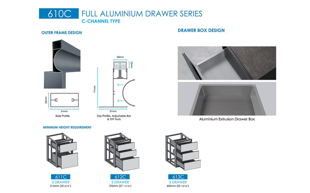 Full Aluminium Drawer Series System - Vitally Sdn Bhd