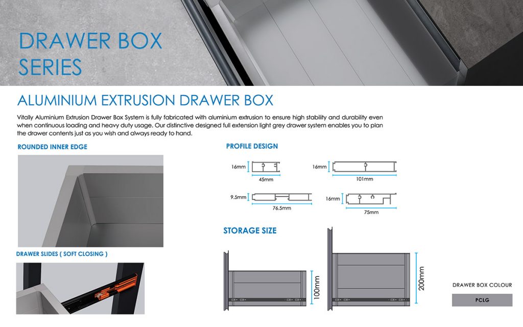 Full Aluminium Drawer Series System - Vitally Sdn Bhd