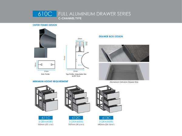 Full Aluminium Drawer Series System - Vitally Sdn Bhd